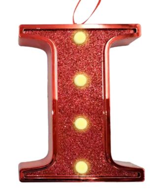 Ganz Light Up Initial Red Glitter Ornament - I - Macy's
