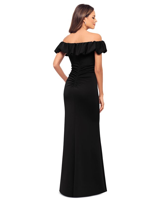 XSCAPE Women's Ruffled Off-The-Shoulder Pleated Gown - Macy's