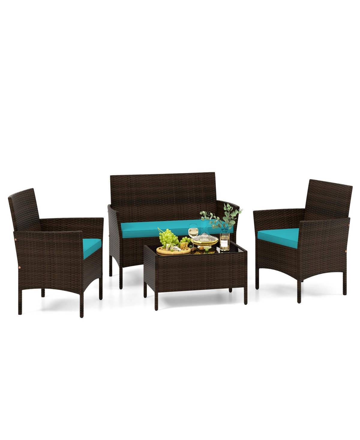 Click here for Gymax 4 Piece Patio Rattan Conversation Set Wicker... prices