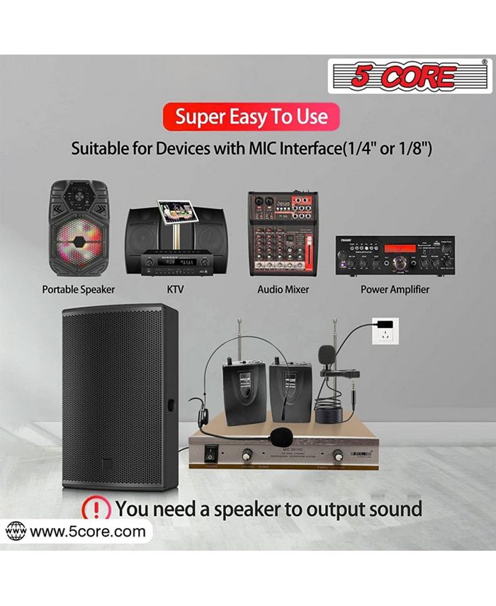 5 Core VHF Dual Channel DIGITAL PRO Wireless Microphone System with ...