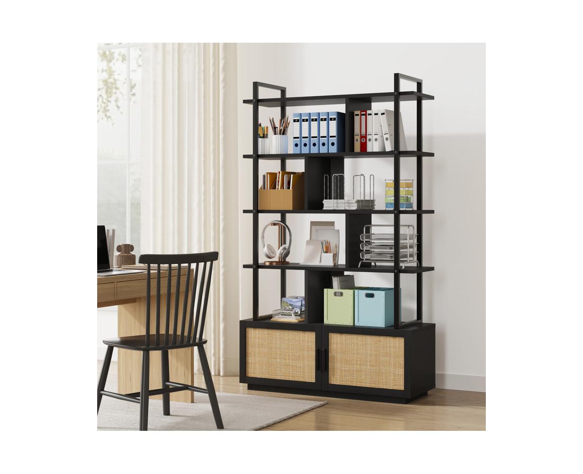 Click here for gaomon Split-level rattan bookshelf - Black prices