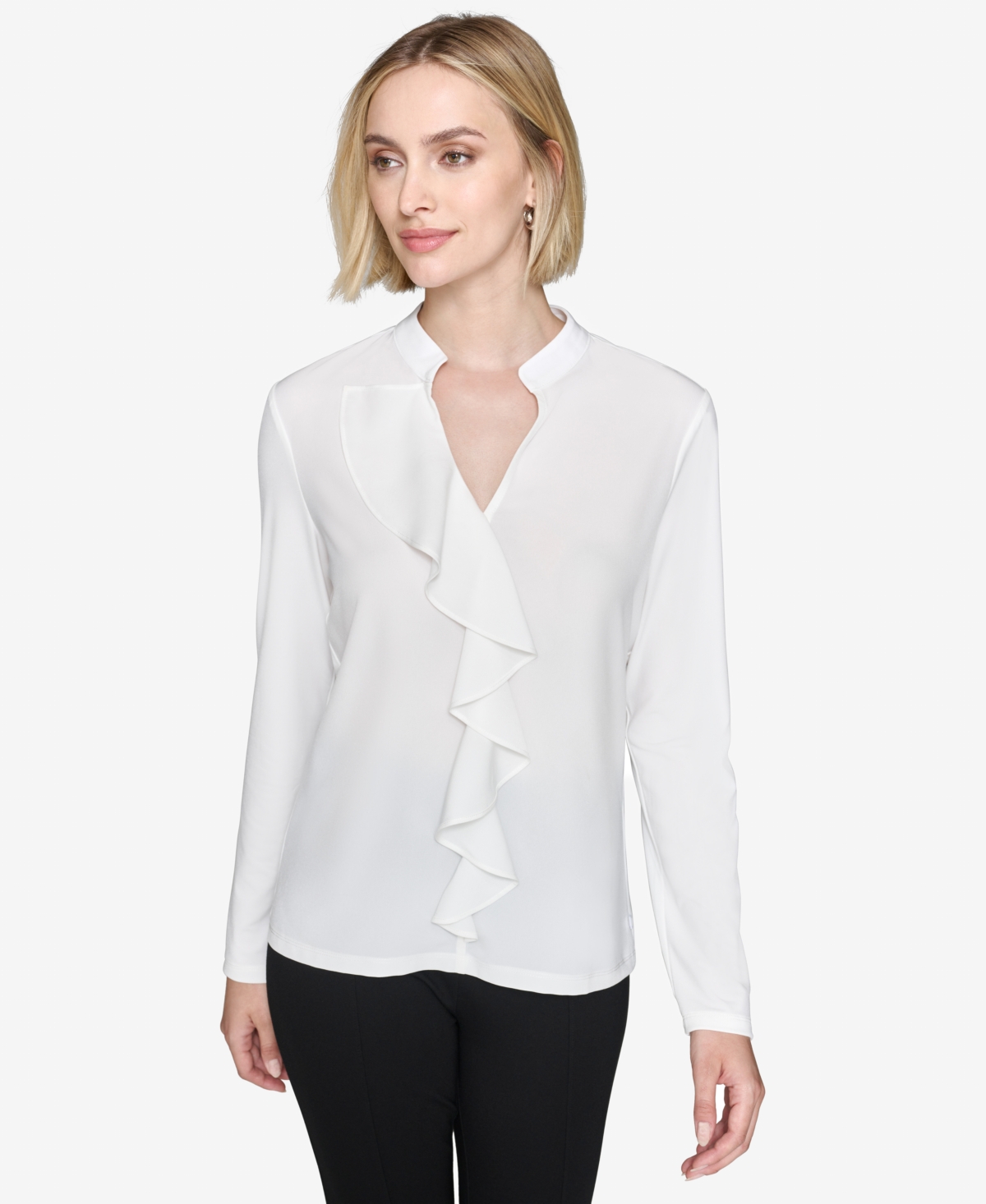 Click here for Karl Lagerfeld Paris Womens Ruffled Long-Sleeve Bl... prices