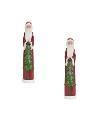Slickblue Stone Santa Figurine With Pine Tree (Set of 2) - Macy's