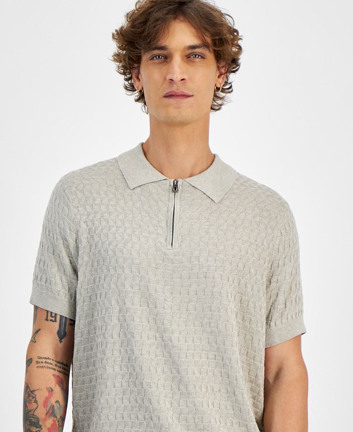 GUESS Men's Checkered Zipper Short Sleeve Polo Shirt - Macy's