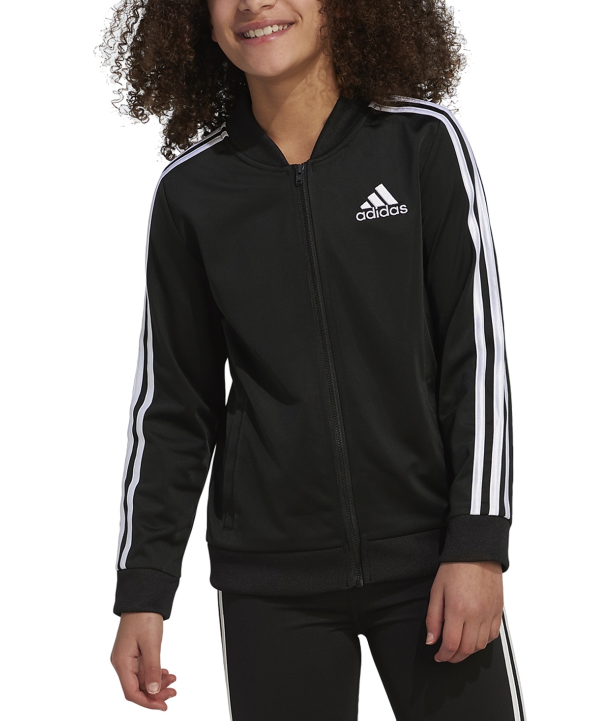 adidas Big Girls Zip Front Tricot Bomber Jacket - Black