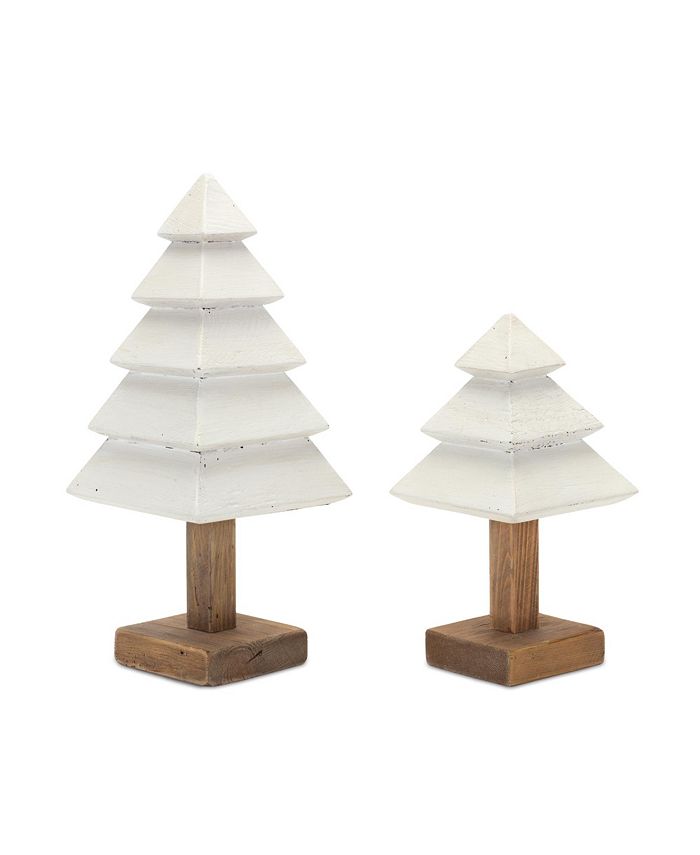Slickblue Tiered Wooden Pine Tree Decor Set - Rustic Wood Tree ...