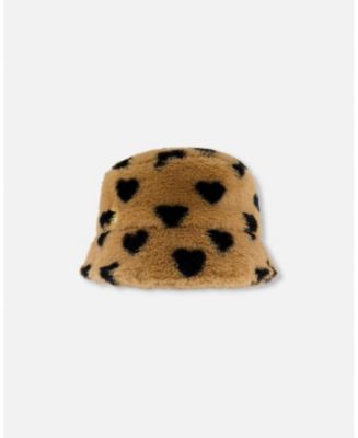 Deux par Deux Girl Faux Fur Bucket Hat Caramel Printed Heart - Toddler ...