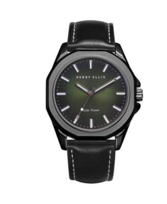 PERRY ELLIS Men's Solar Powered Silver Tone Deep Green Dial Sunburst ...