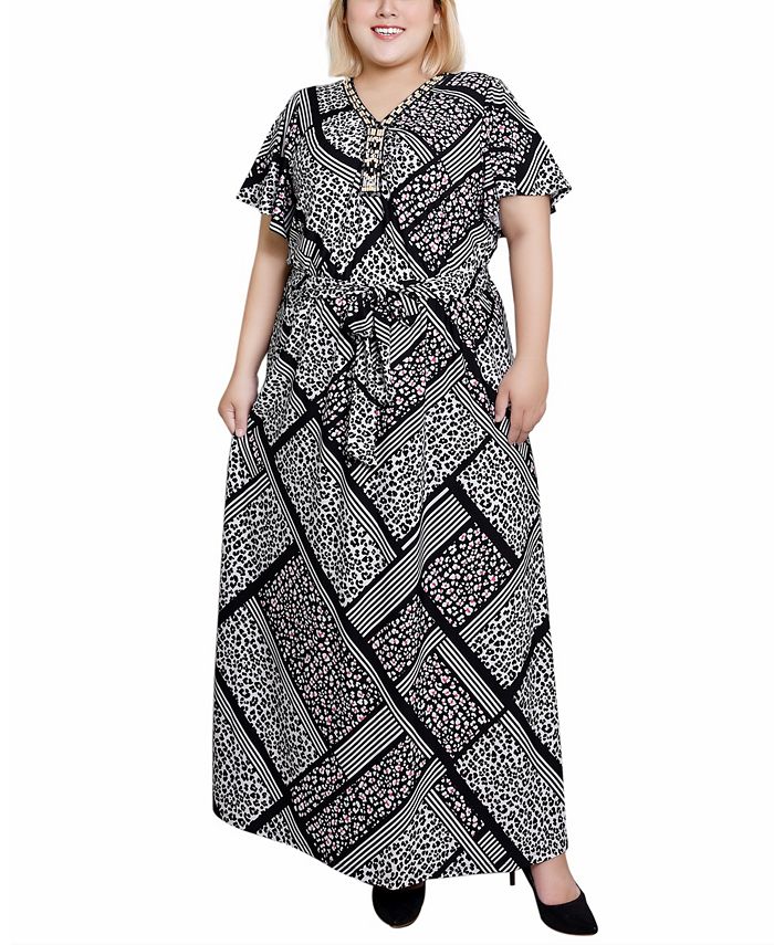 NY Collection Plus Size Short Sleeve Yoked Dress - Macy's