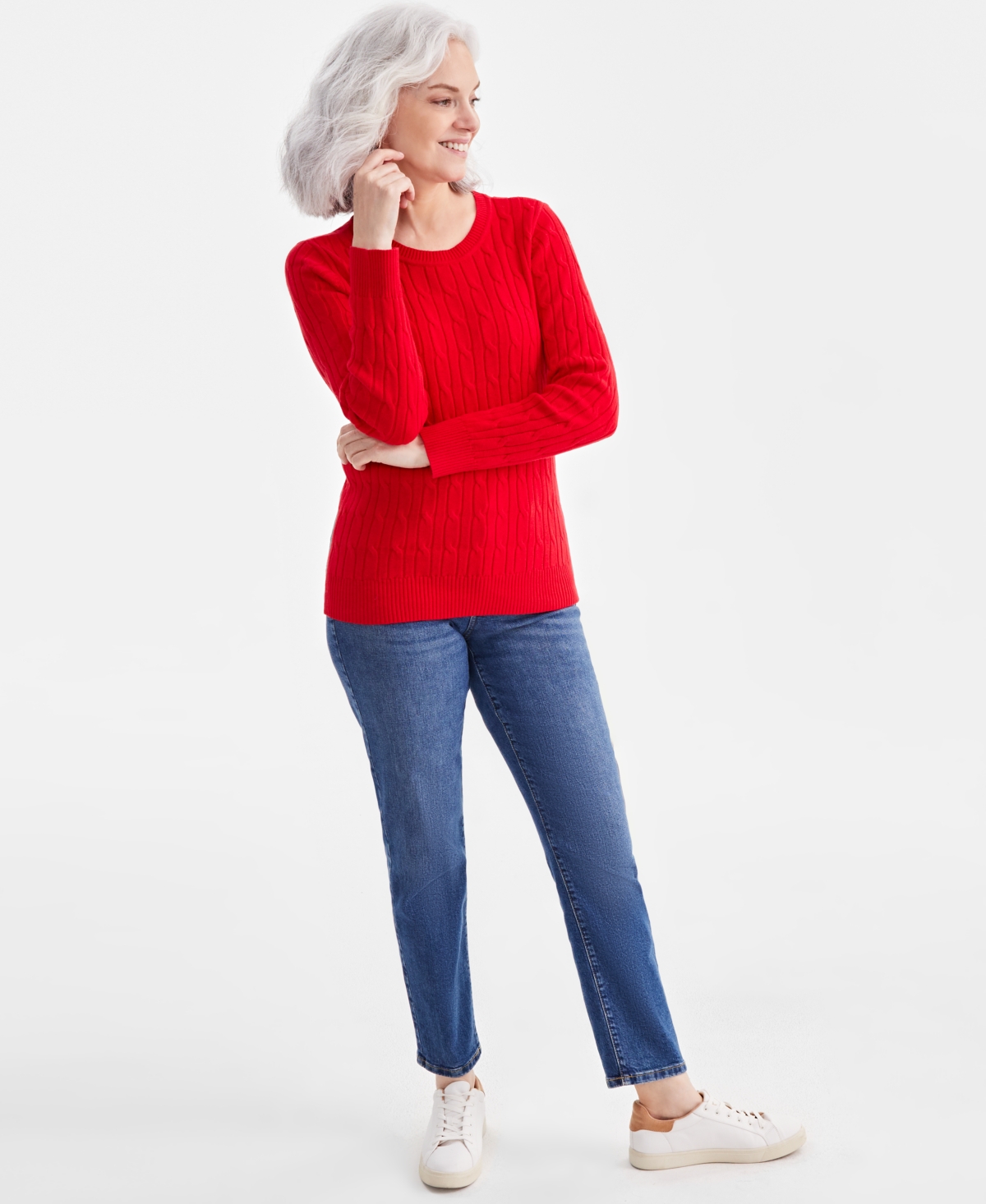 Click here for Style & Co Petite Cotton Cable-Knit Crewneck Sweat... prices