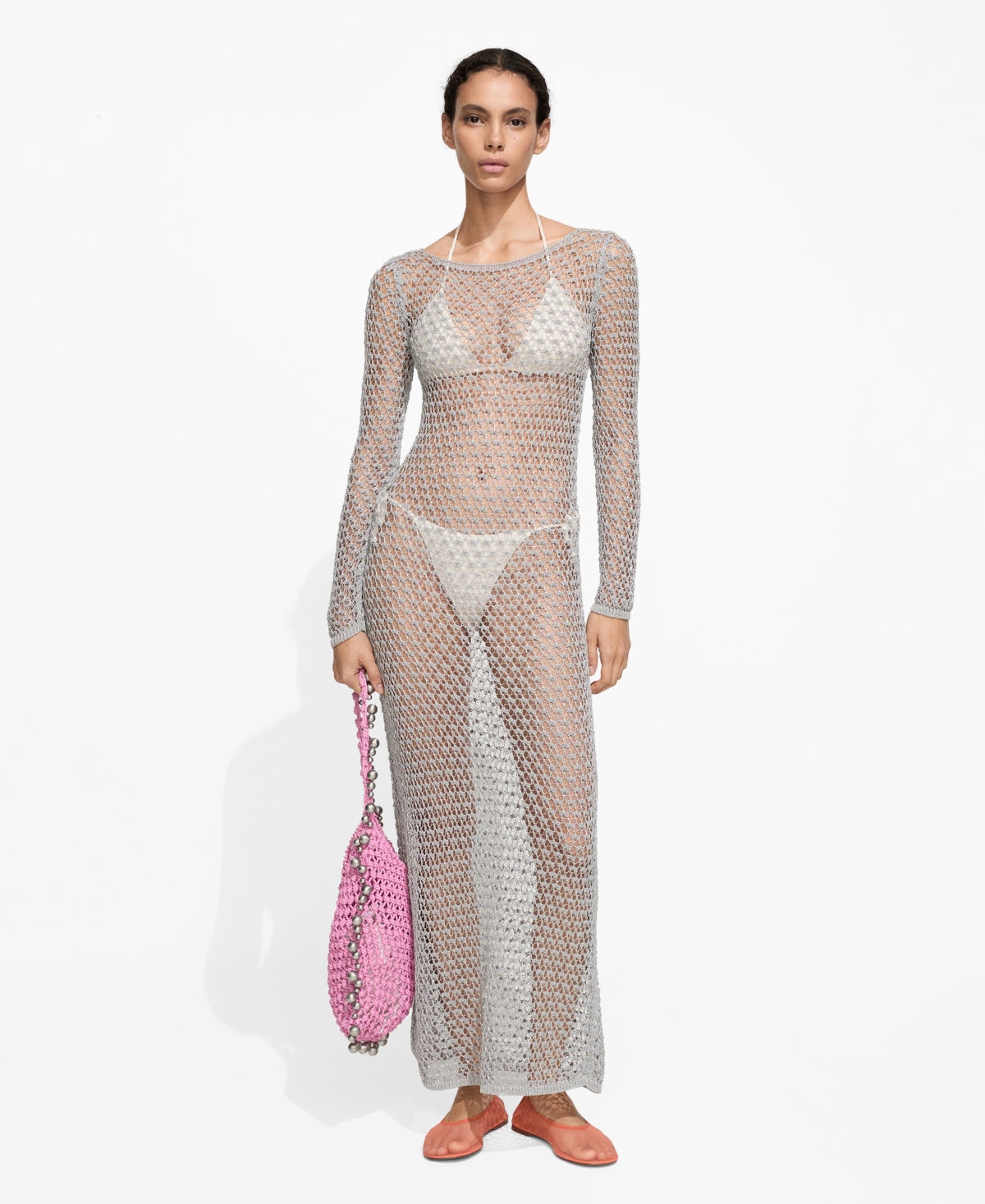 Click here for Mango Womens Crochet Foil Dress - Silver prices
