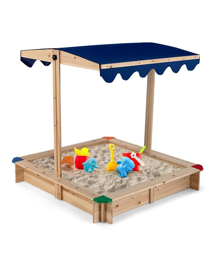 Slickblue Kids Wooden Sandbox with Height Adjustable and Rotatable ...