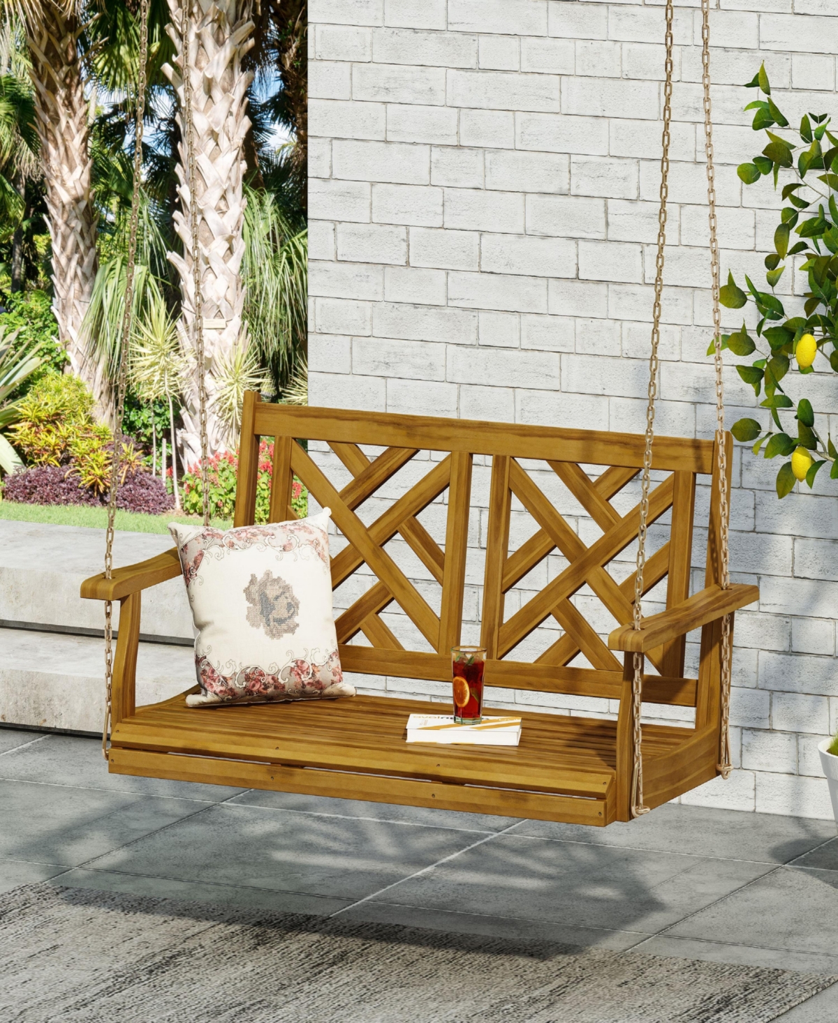 Click here for Simplie Fun Acacia Wood Porch Swing With Slat Pane... prices