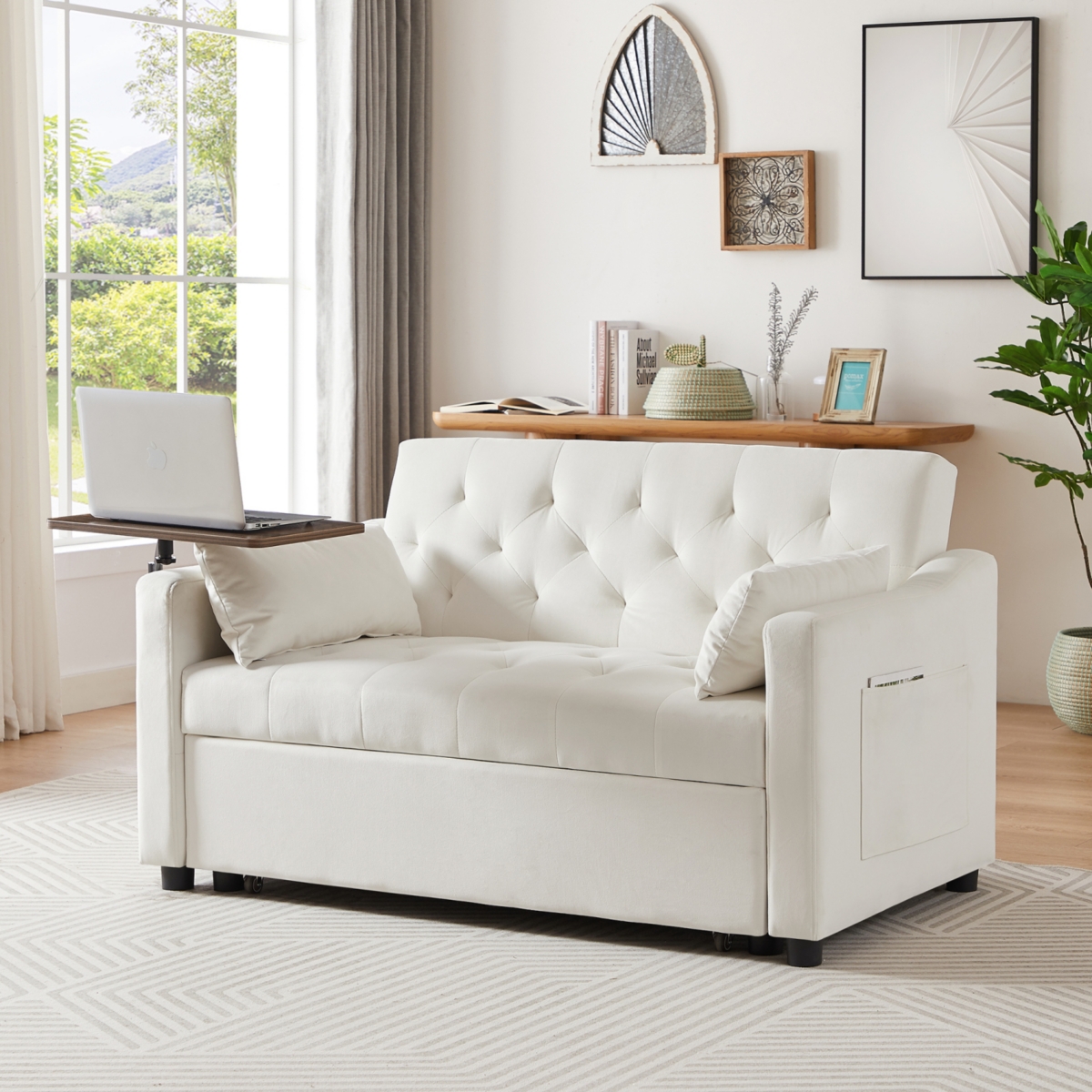 Click here for Streamdale Cream Velvet Sofa Bed with Adjustable P... prices