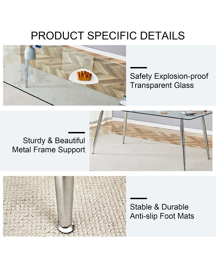 Simplie Fun Modern Glass Dining Table with Silver Legs - Macy's