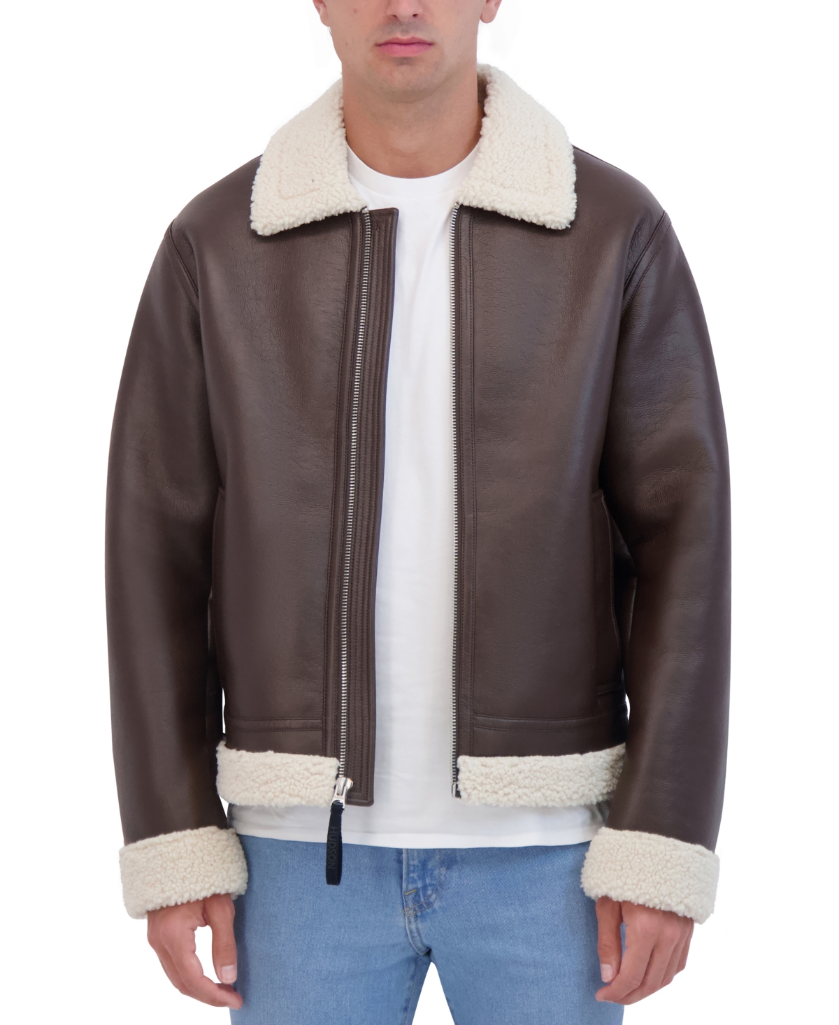 Click here for Hudson Mens Shearling Bomber Jacket - Brown prices