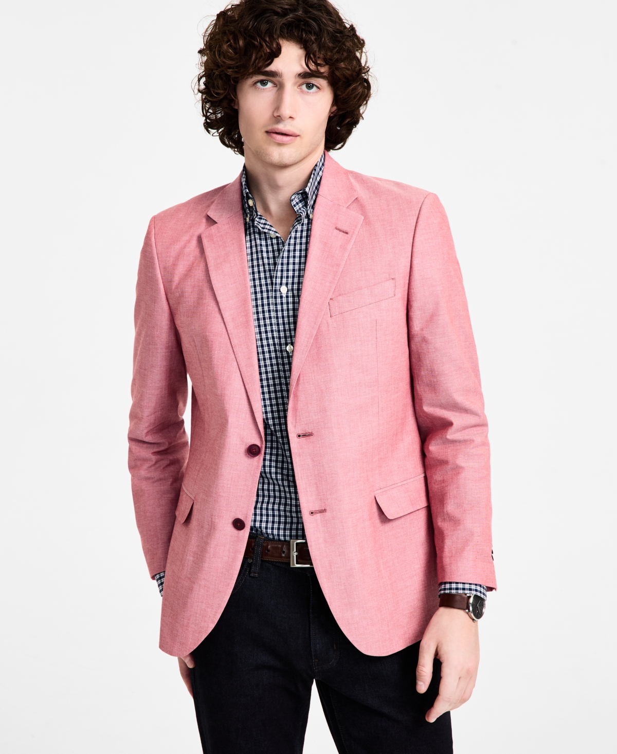 Click here for Nautica Mens Modern-Fit Chambray Sport Coat - Red prices