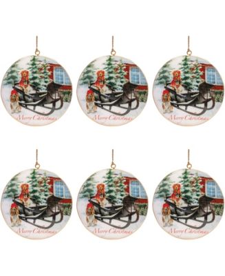 Slickblue Dog and Sleigh Disc Ornament (Set of 6) 6"H Iron - Macy's
