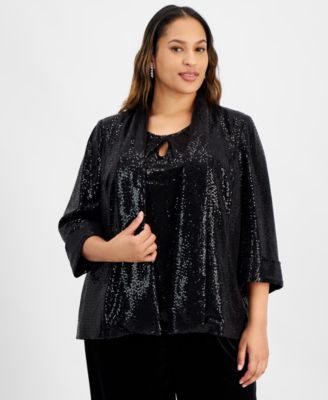 Kasper Plus Size Metallic-Dot Open-Front Cardigan - Macy's