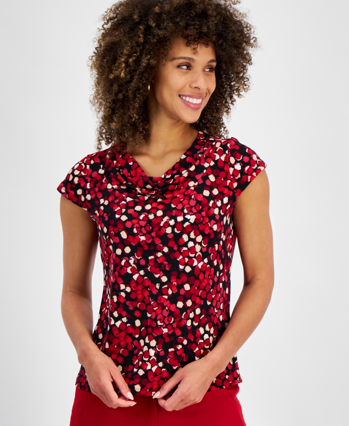 Kasper Women's Cowl-Neck Cap-Sleeve Top, Regular and Petite Sizes ...