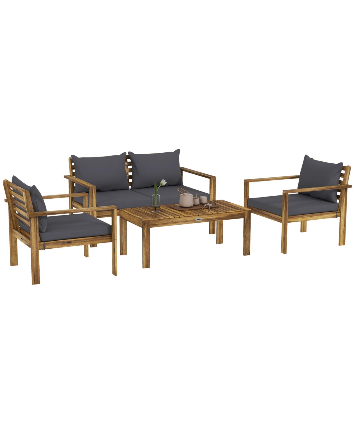 Click here for Outsunny 4pc Wood Outdoor Patio Furniture Set with... prices
