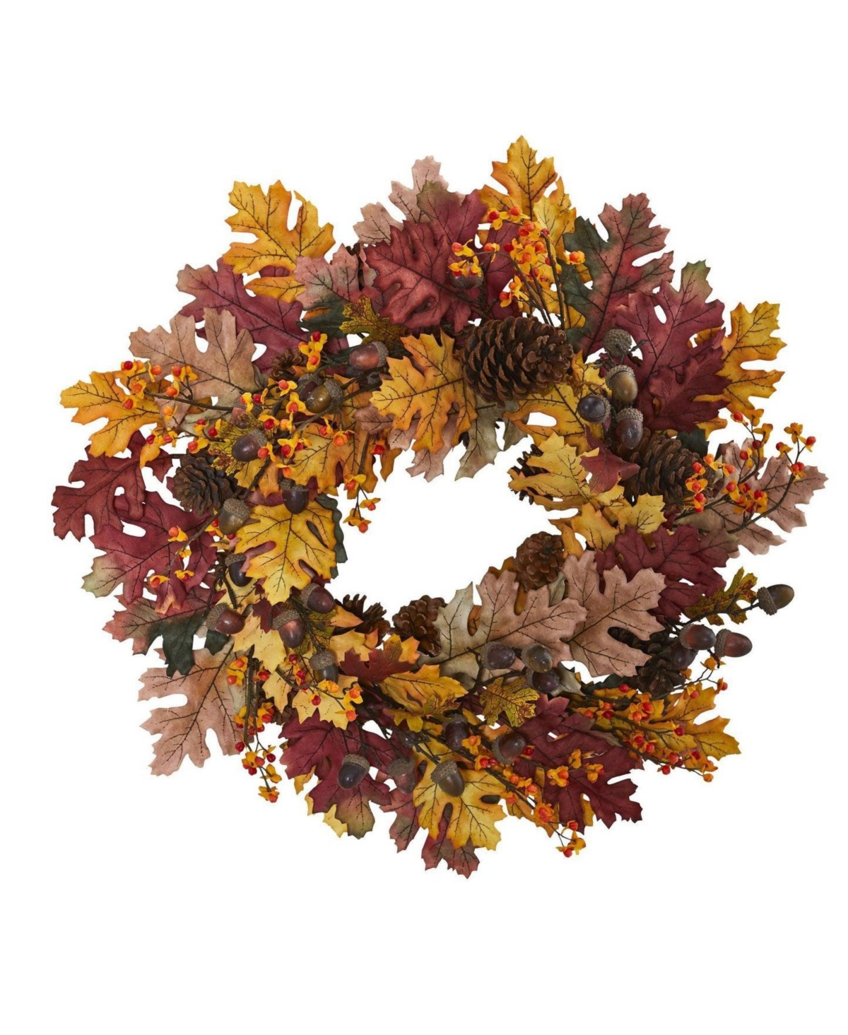 Click here for Slickblue 24 Oak Leaf Acorn Pine Cone Wreath - Red... prices