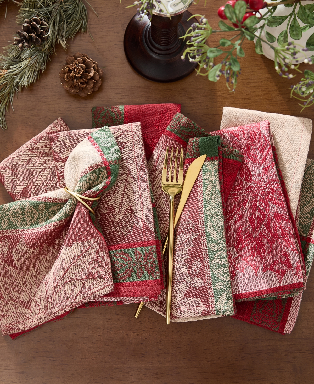 Click here for Elrene Prestige Poinsettia Jacquard Napkins 17x 17... prices