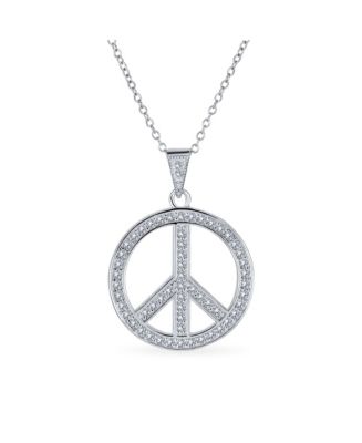 Bling Jewelry Pave Cubic Zirconia CZ Open Peace Sign Pendant Necklace ...