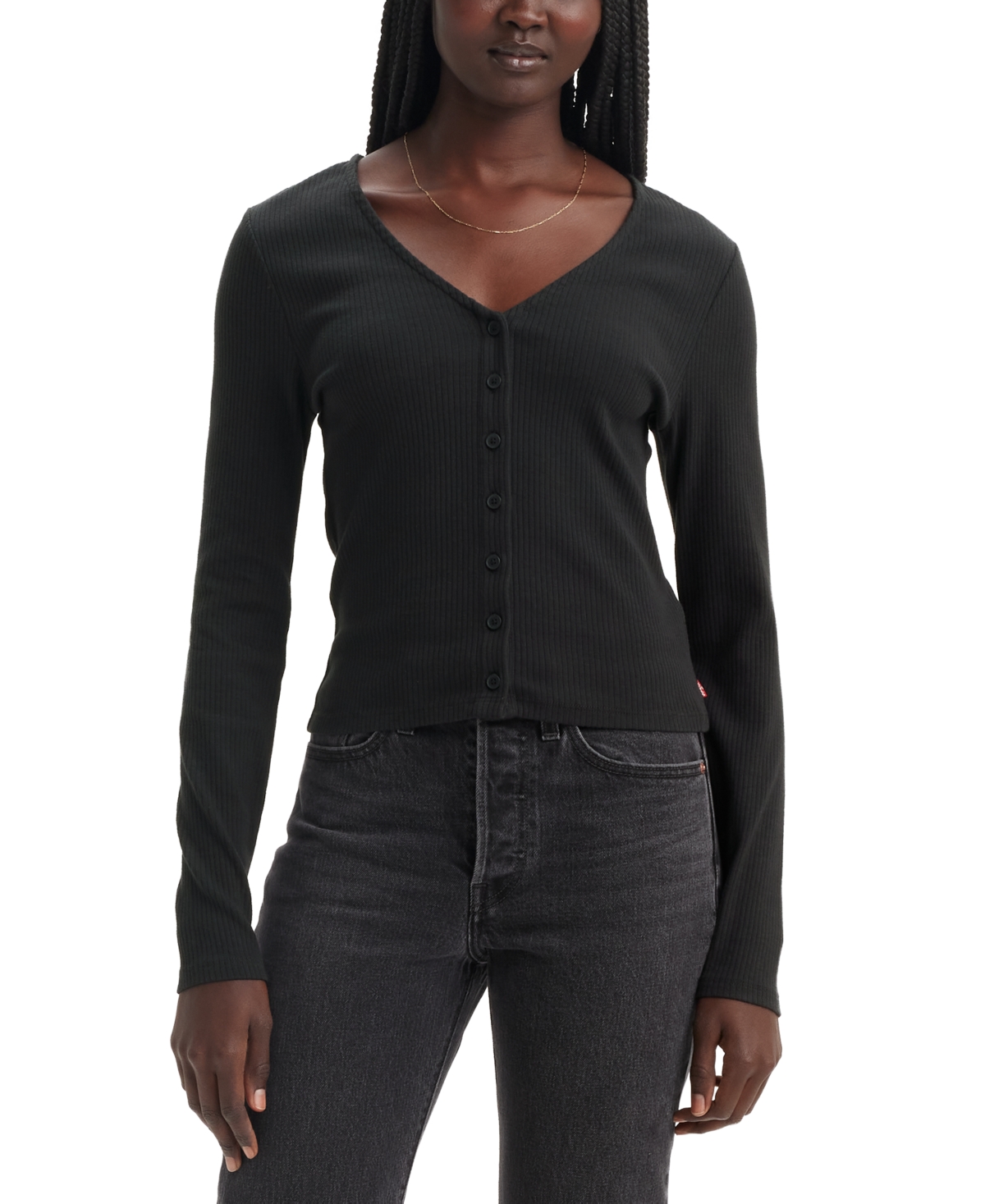 Click here for Levis Womens Muse Ribbed Long-Sleeve Button-Up Top... prices