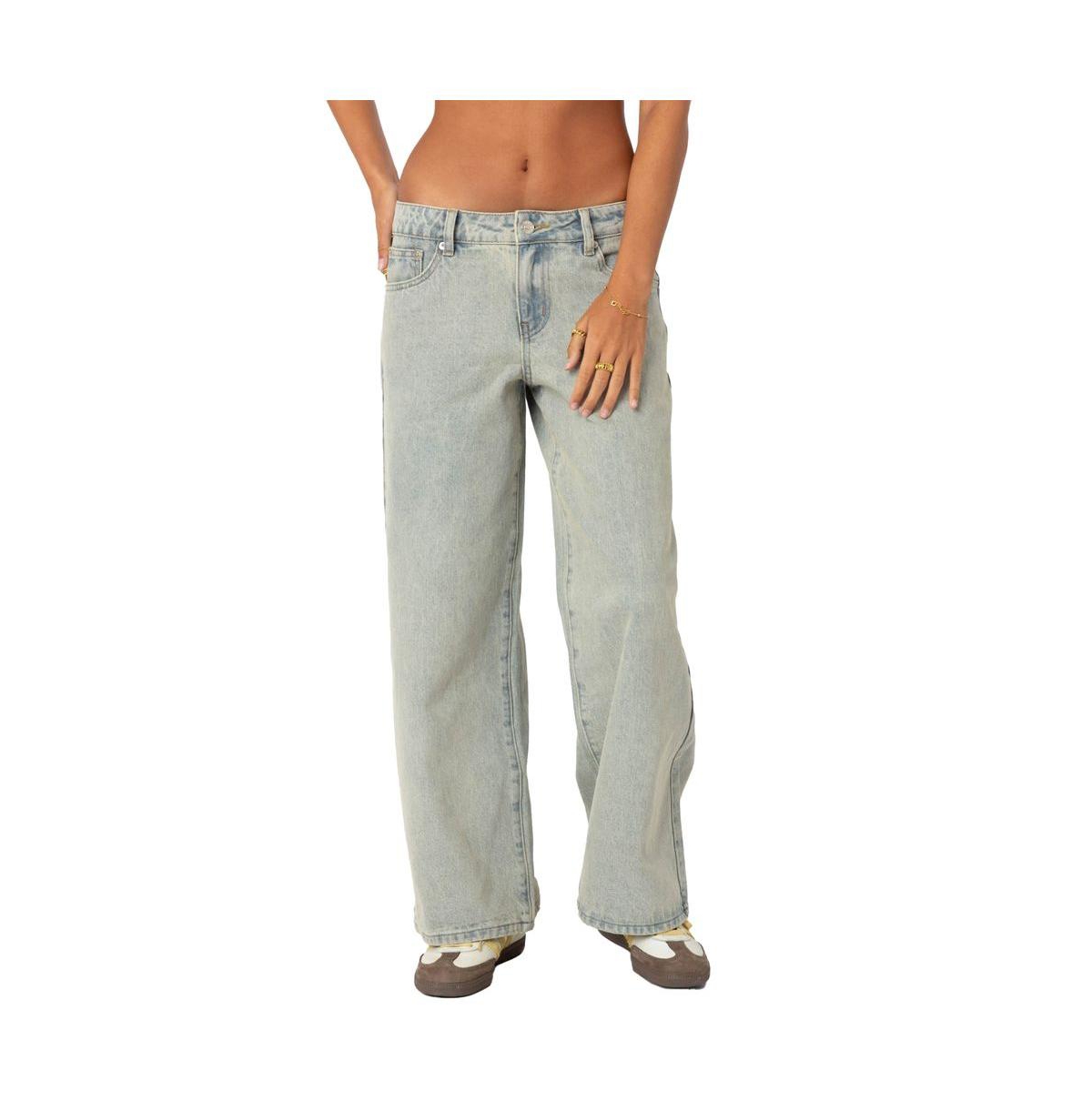 Click here for Edikted Womens Petite Magda Low Rise Acid Wash Jea... prices