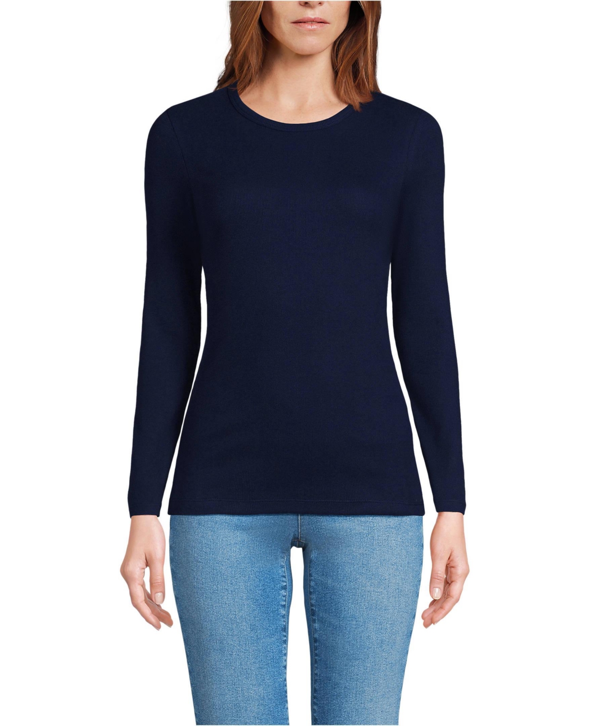 Click here for Lands End Womens Long Sleeve Micro Rib T-Shirt - D... prices