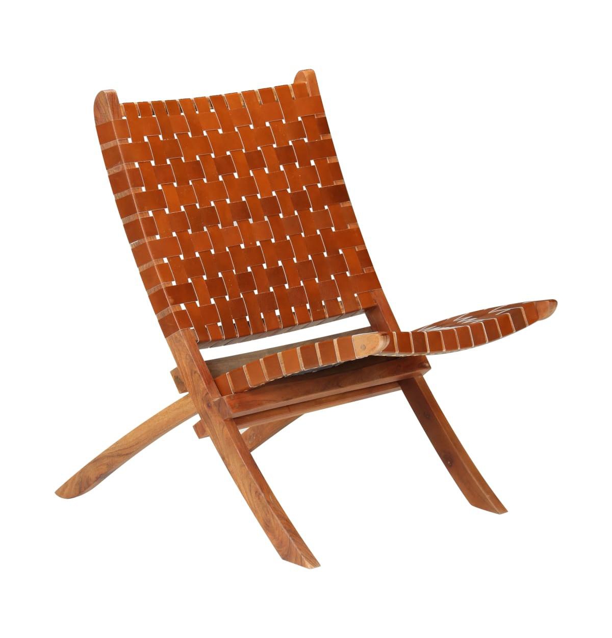 Click here for Folding Chair Crossed-Stripe Brown Real Leather -... prices