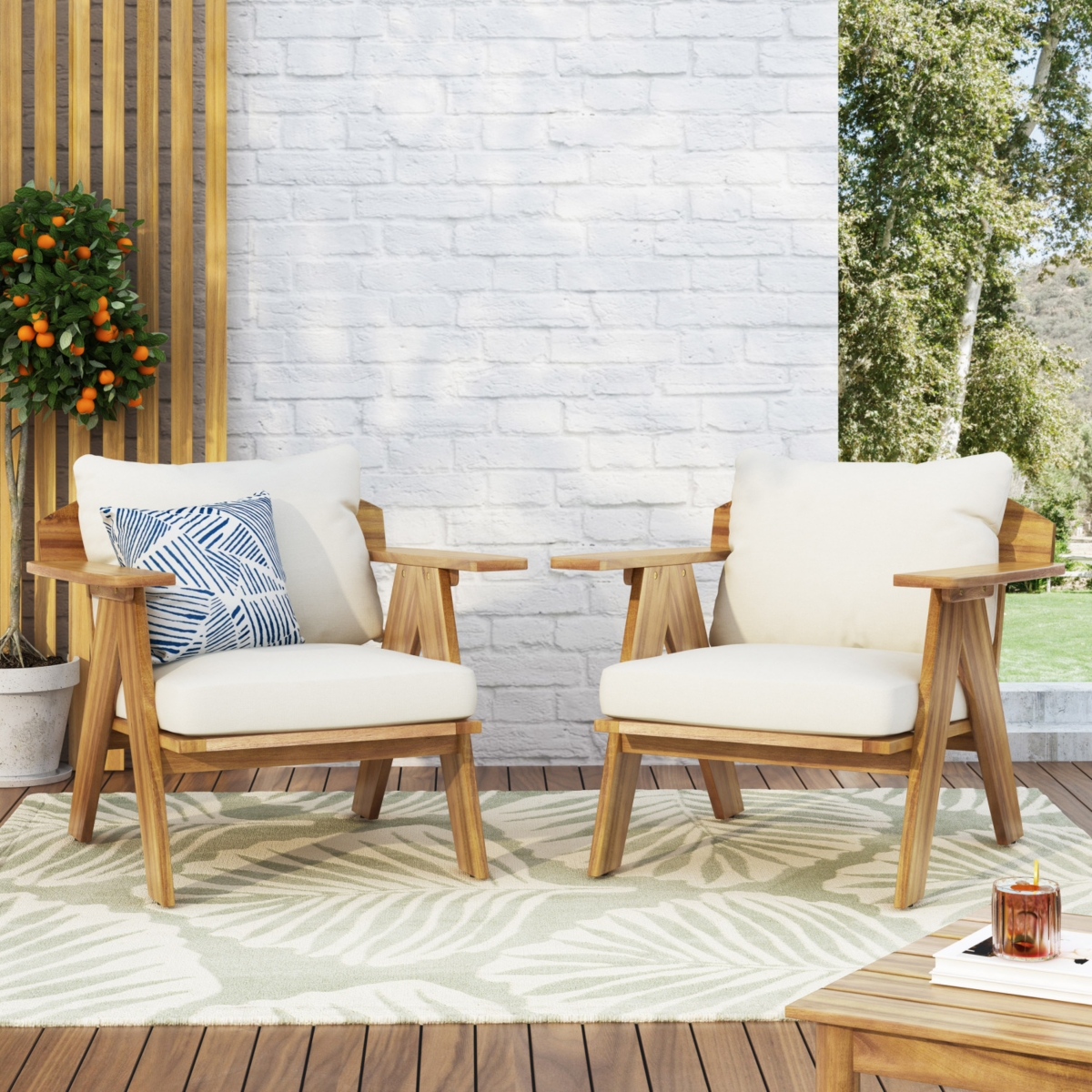 Click here for Teak Finish Acacia Club Chairs with Cushions (Set... prices
