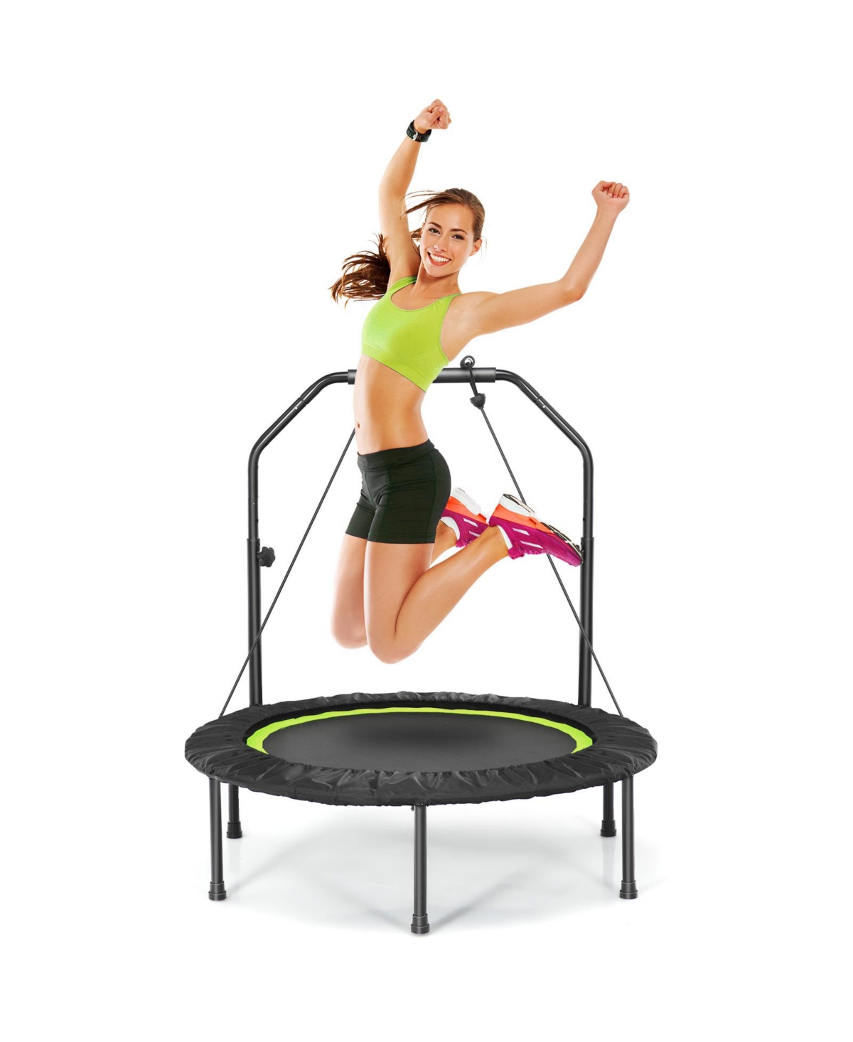 40 Inch Foldable Fitness Rebounder with Resistance Bands Adjustable Home - Green