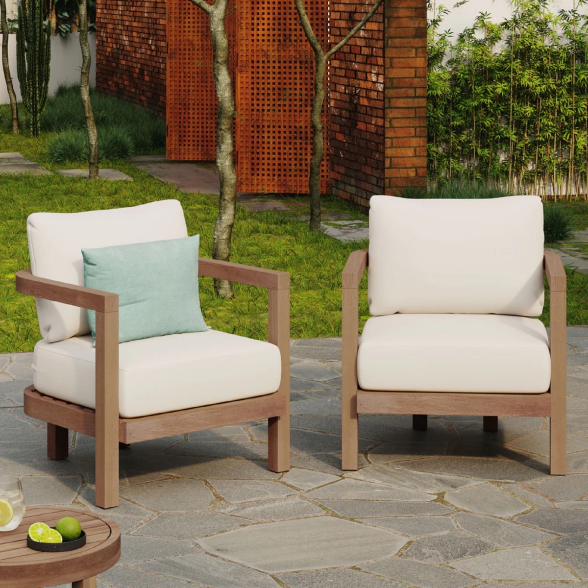 Click here for Modern Acacia Wood Club Chair With Cushions (Set O... prices