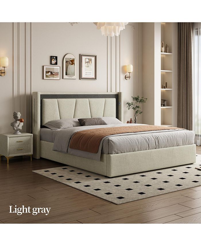 Simplie Fun Cotton Linen Pneumatic Bed with Storage, Light Gray - Macy's