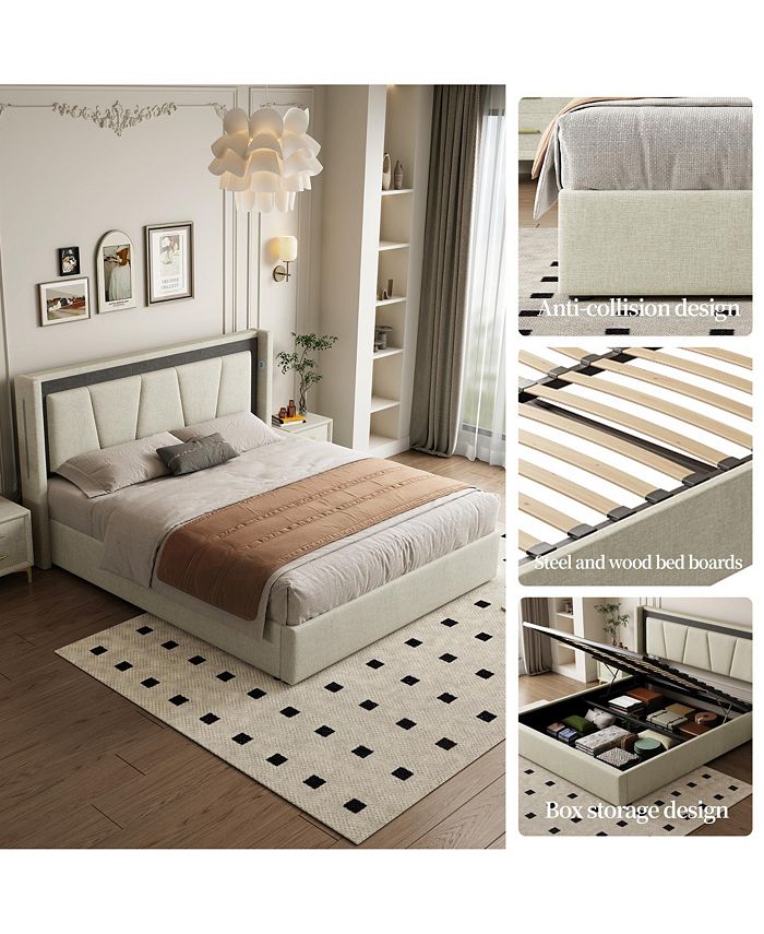 Simplie Fun Cotton Linen Pneumatic Bed with Storage, Light Gray - Macy's