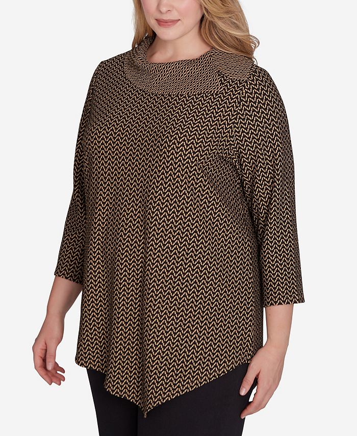 Ruby Rd. Plus Size Split Cowl Neck Textured Herringbone Jacquard Knit ...