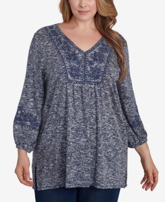 Ruby Rd. Plus Size Embroidered V-Neck Hatchi Spacedye Knit Top with ...