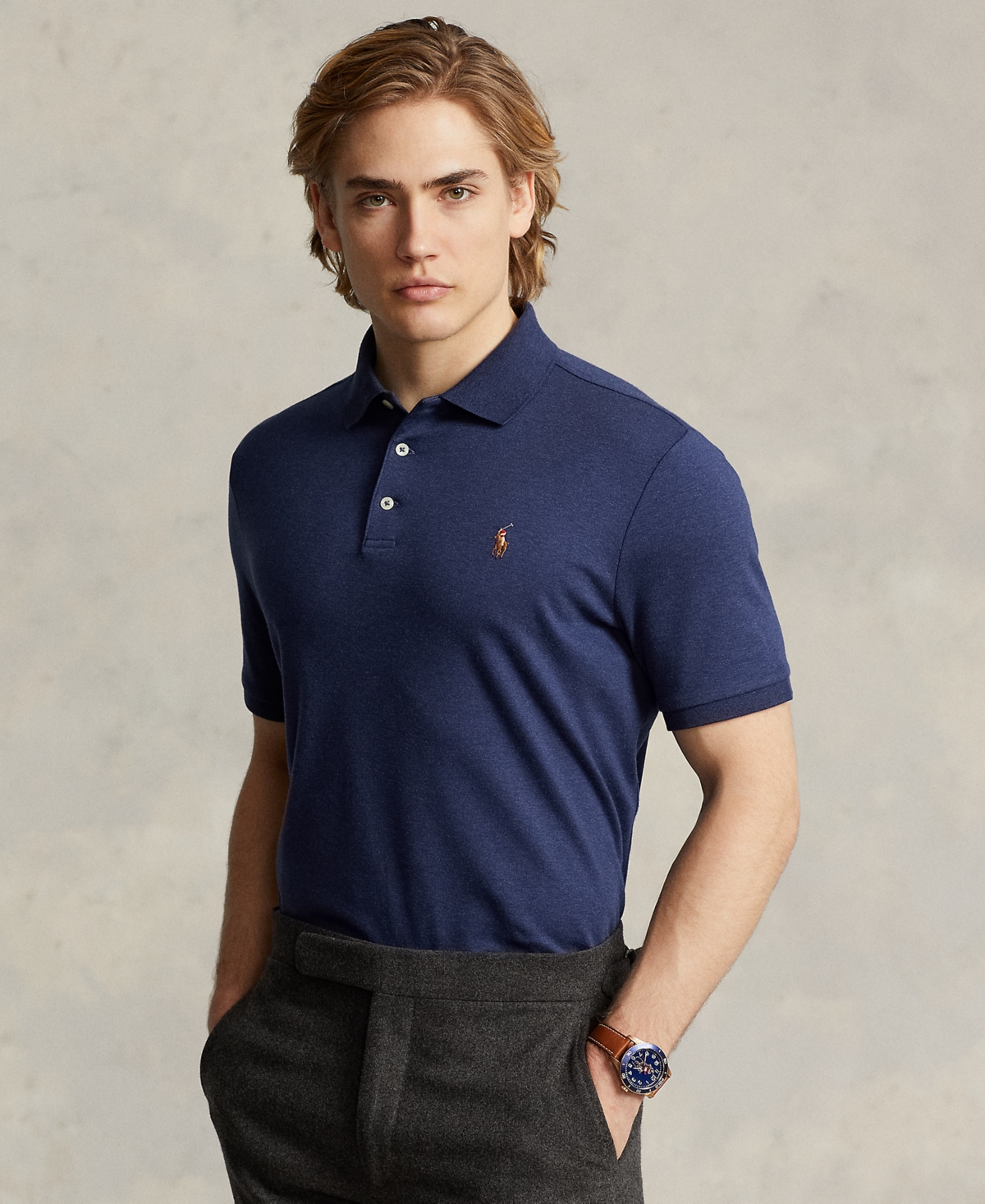 Click here for Mens Slim-Fit Soft Cotton Polo Shirt - Spring Navy... prices