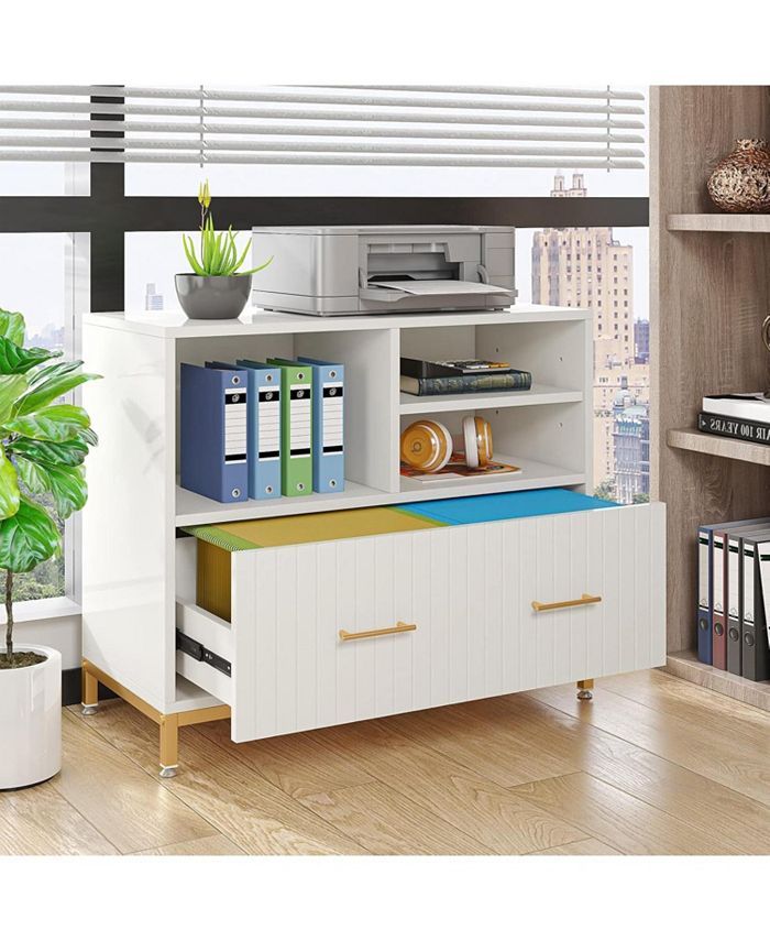 Tribesigns Lateral File Cabinet with Drawer, White Filing Cabinet with ...