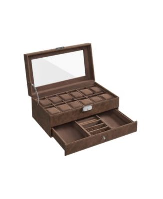Slickblue 12-Slot Watch Case with Glass Lid for Elegant Timepiece ...