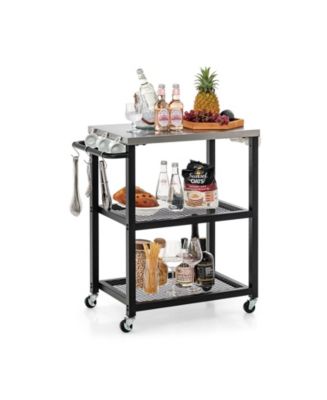 SUGIFT 3-Tier Foldable Outdoor Stainless Steel Food Prepare Dining Cart ...