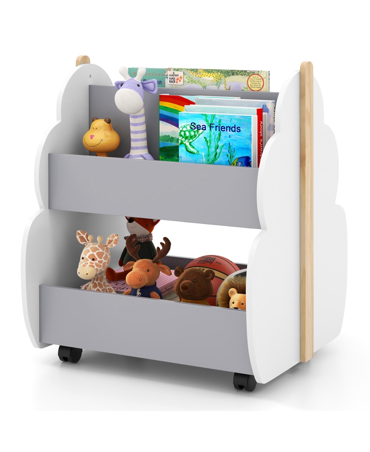Click here for Kids Wooden Bookshelf with Wheels 2-Tier Toy Stora... prices