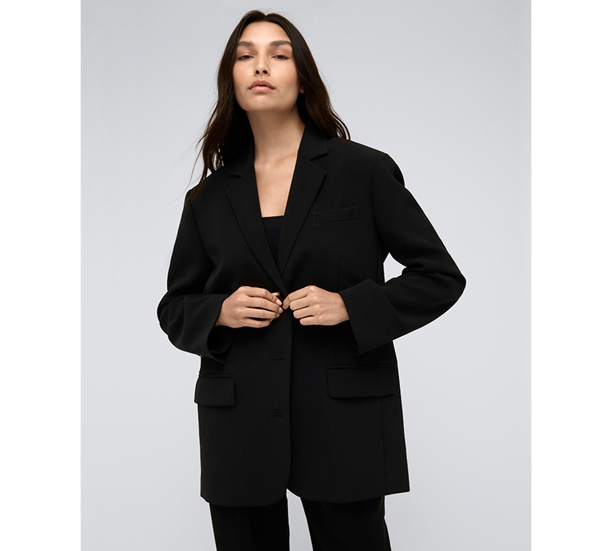 Kenneth Cole Womens Vision Twill Three-Button Boyfriend Jacket - Black