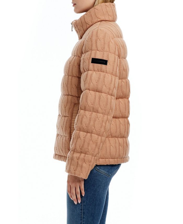 Sanctuary Women's Single-Breasted Cable Knit + Cire Mix Puffer Jacket ...
