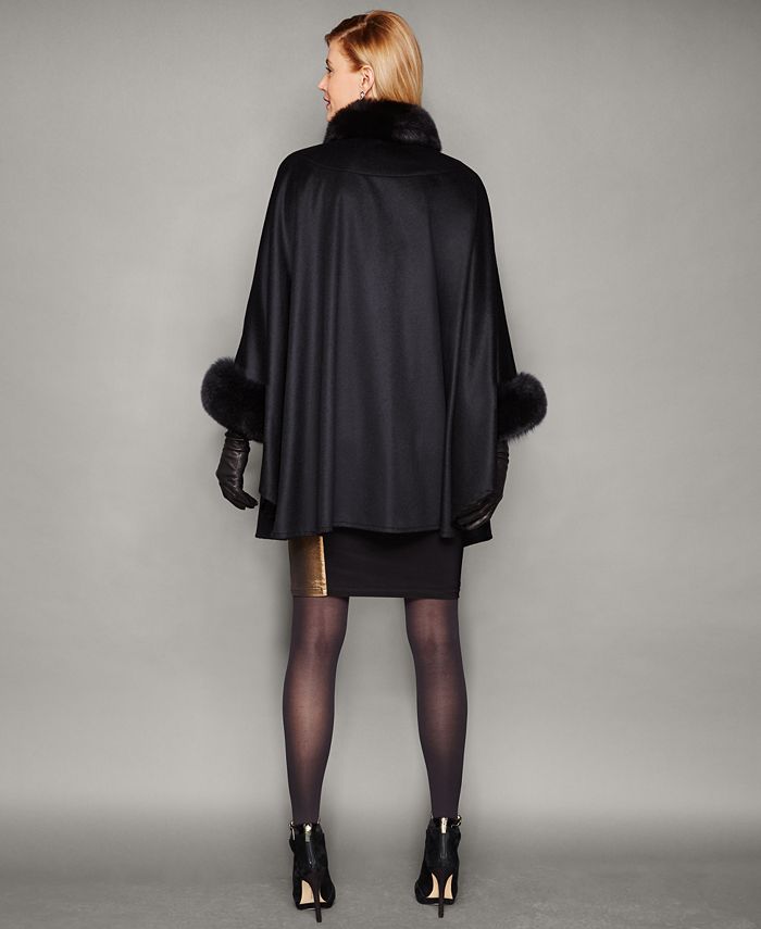 The Fur Vault Fox-Fur-Trim Cashmere Cape - Macy's