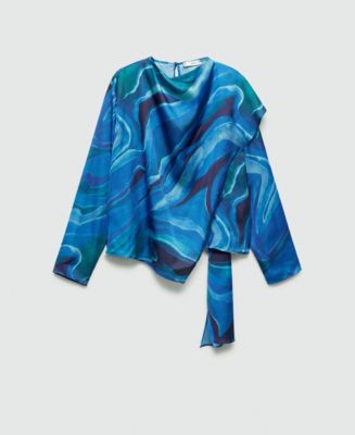 Mango Women's Draped Neck Satin Printed Blouse - Macy's
