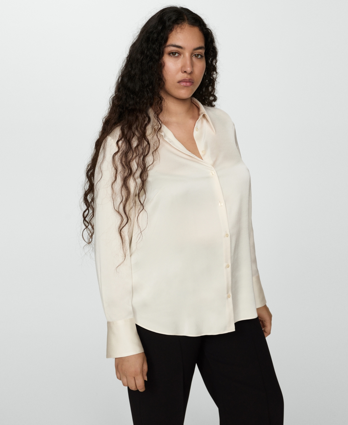 Click here for Mango Womens Satin Finish Flowy Shirt - Off White prices