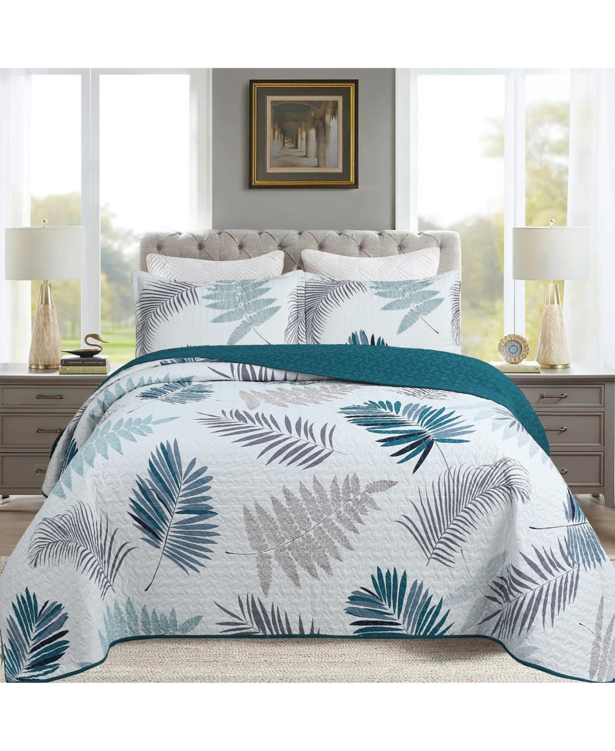 Click here for MarCielo 3 Piece Printed Leaf Quilt Set Lightweigh... prices